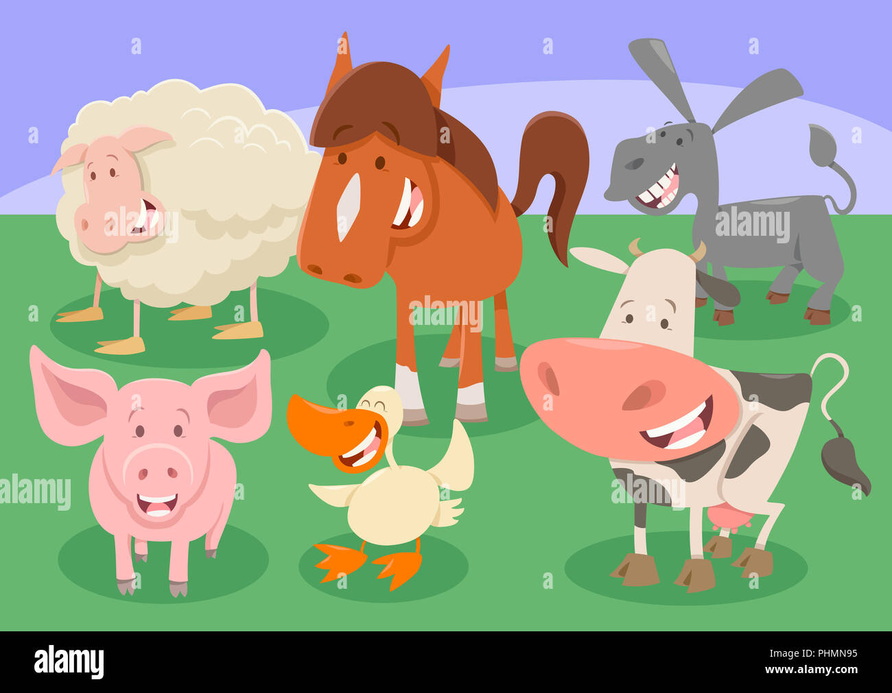 farm animals group cartoon illustration Stock Photo - Alamy