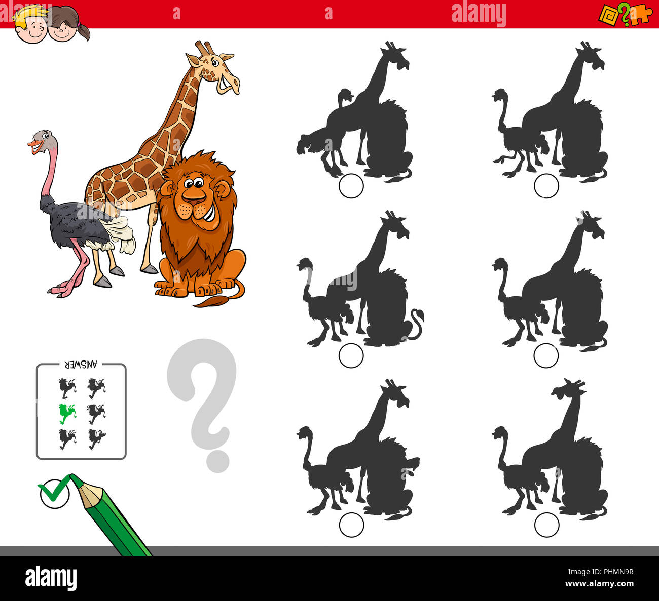 shadows activity game with safari animals Stock Photo - Alamy