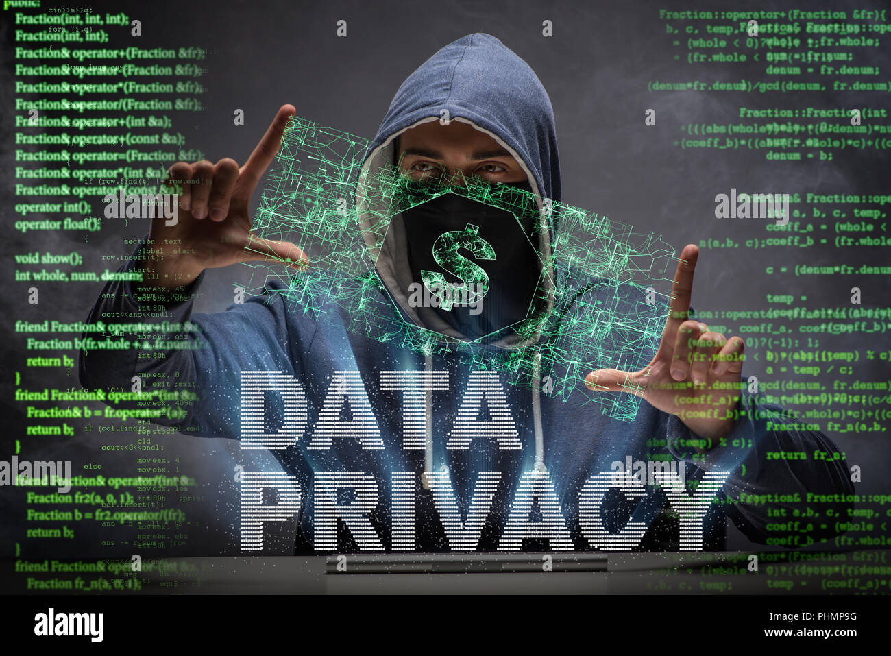 Data privacy concept with hacker stealing personal information Stock ...