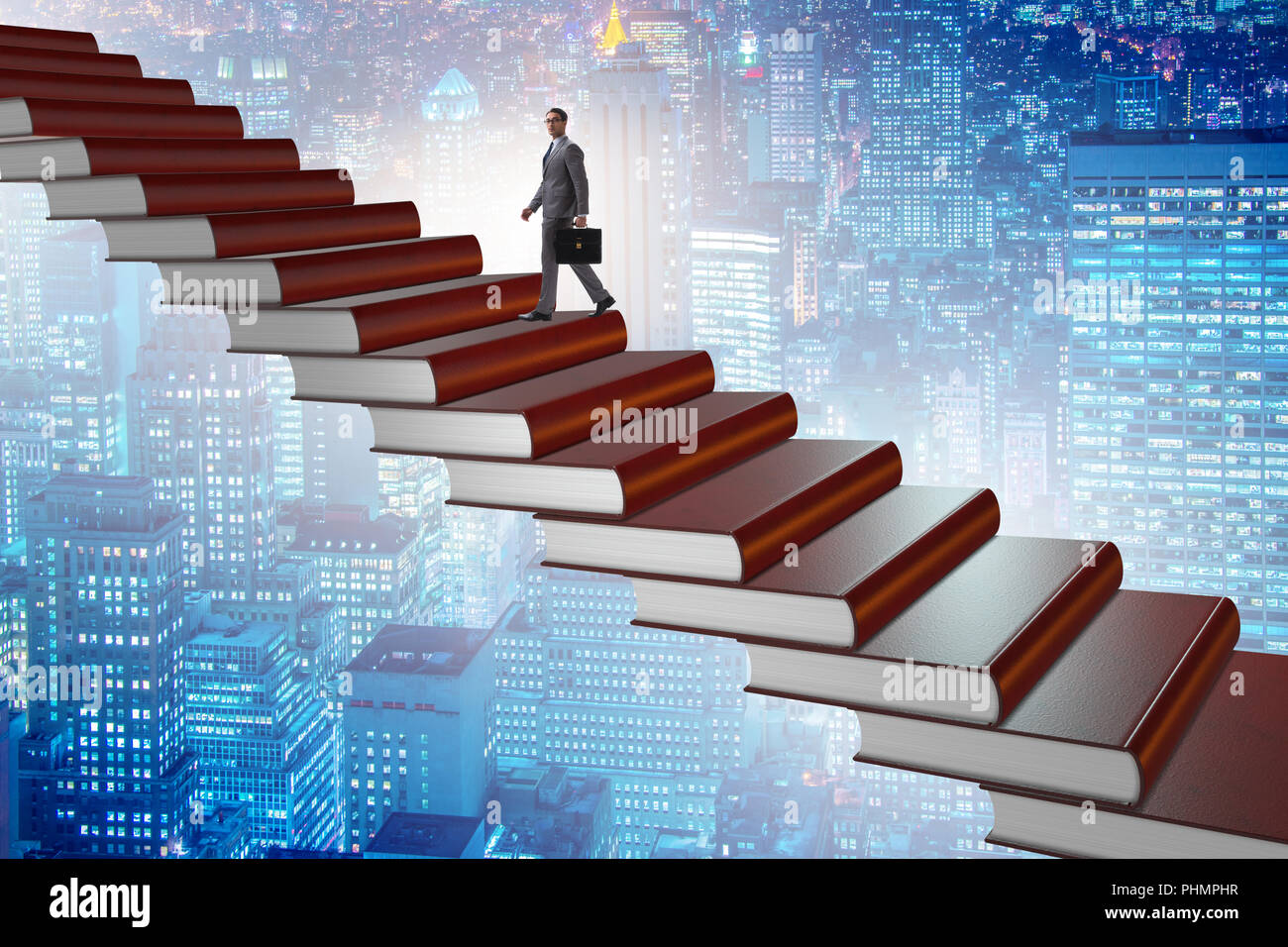 Businessman student climbing the ladder of education books Stock Photo ...