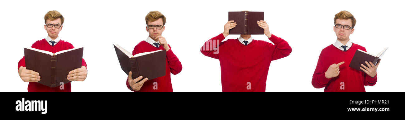 University student with book isolated on white Stock Photo - Alamy
