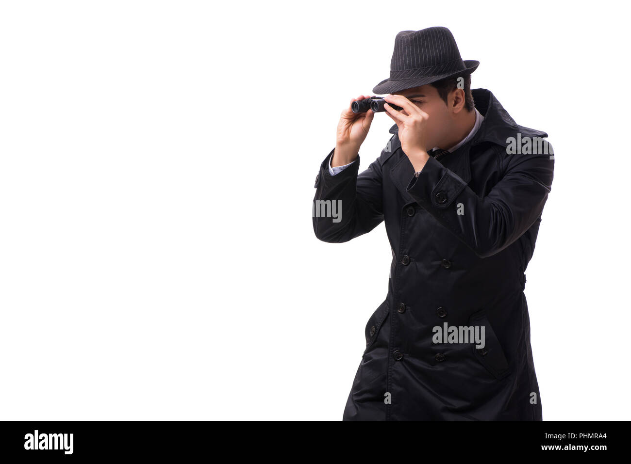 Spy with binoculars isolated on white background Stock Photo - Alamy