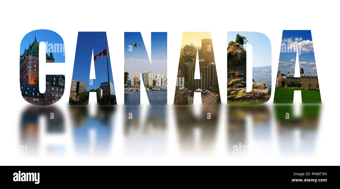 Canada collage reflected on white Stock Photo - Alamy