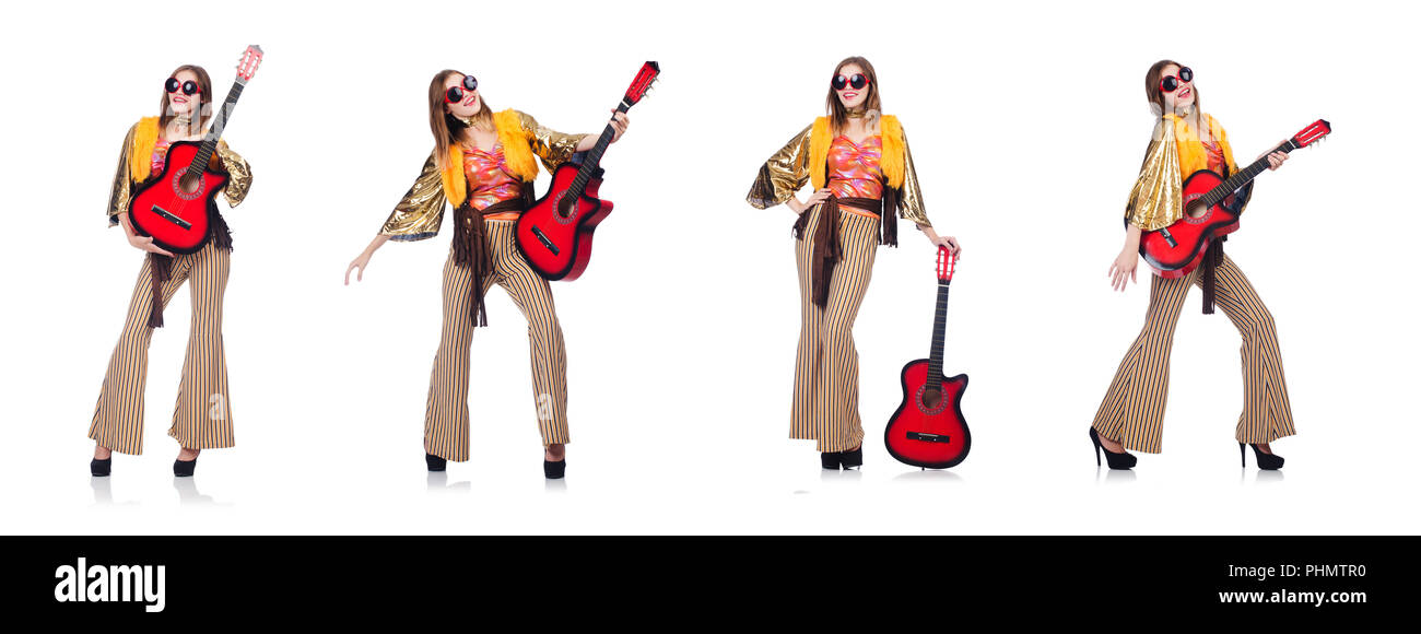 Tall guitar player isolated on white Stock Photo - Alamy