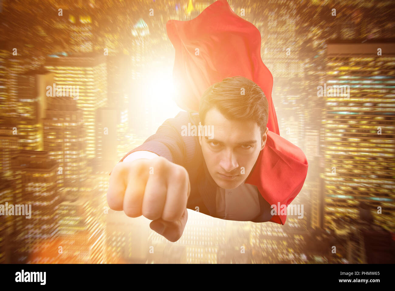 Super hero flying over city hi-res stock photography and images - Alamy