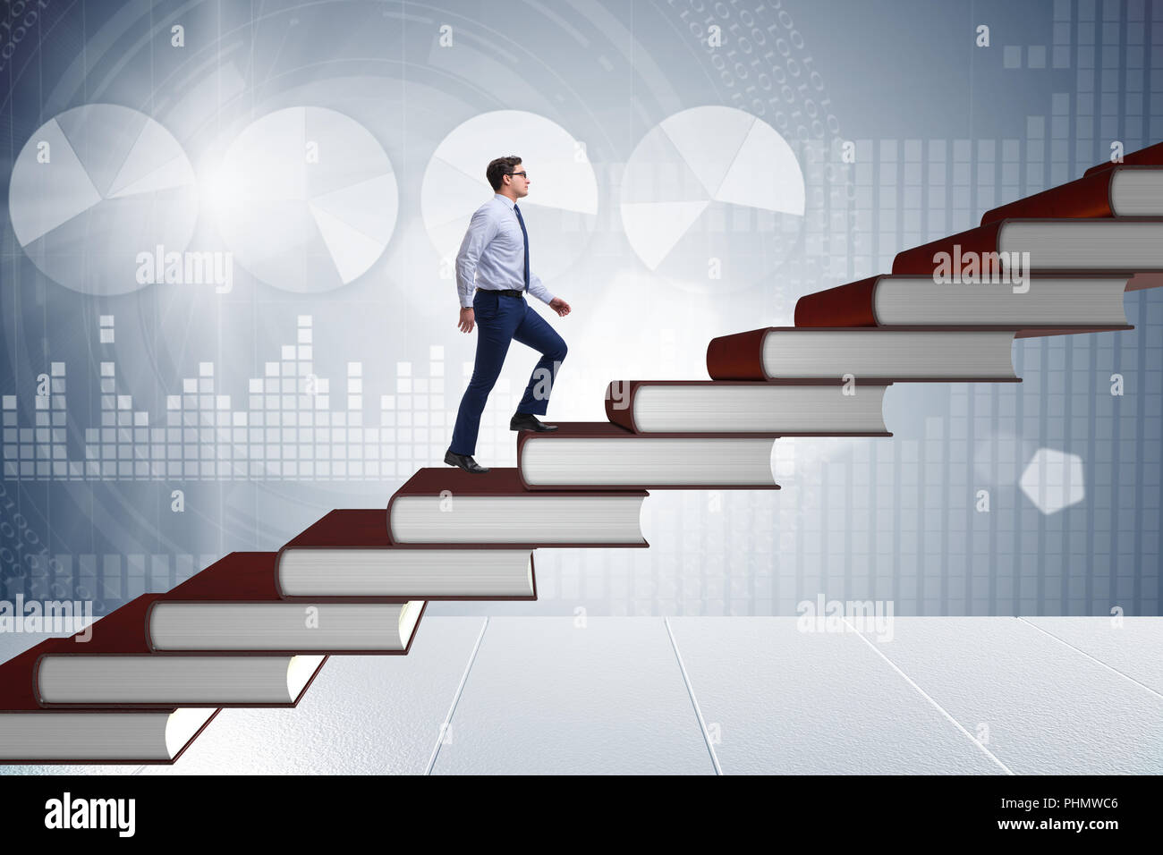 Businessman student climbing the ladder of education books Stock Photo ...