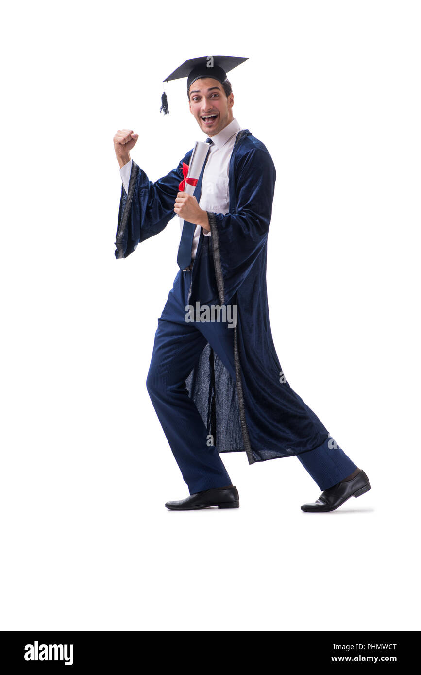 Student excited at his graduation isolated on white Stock Photo - Alamy