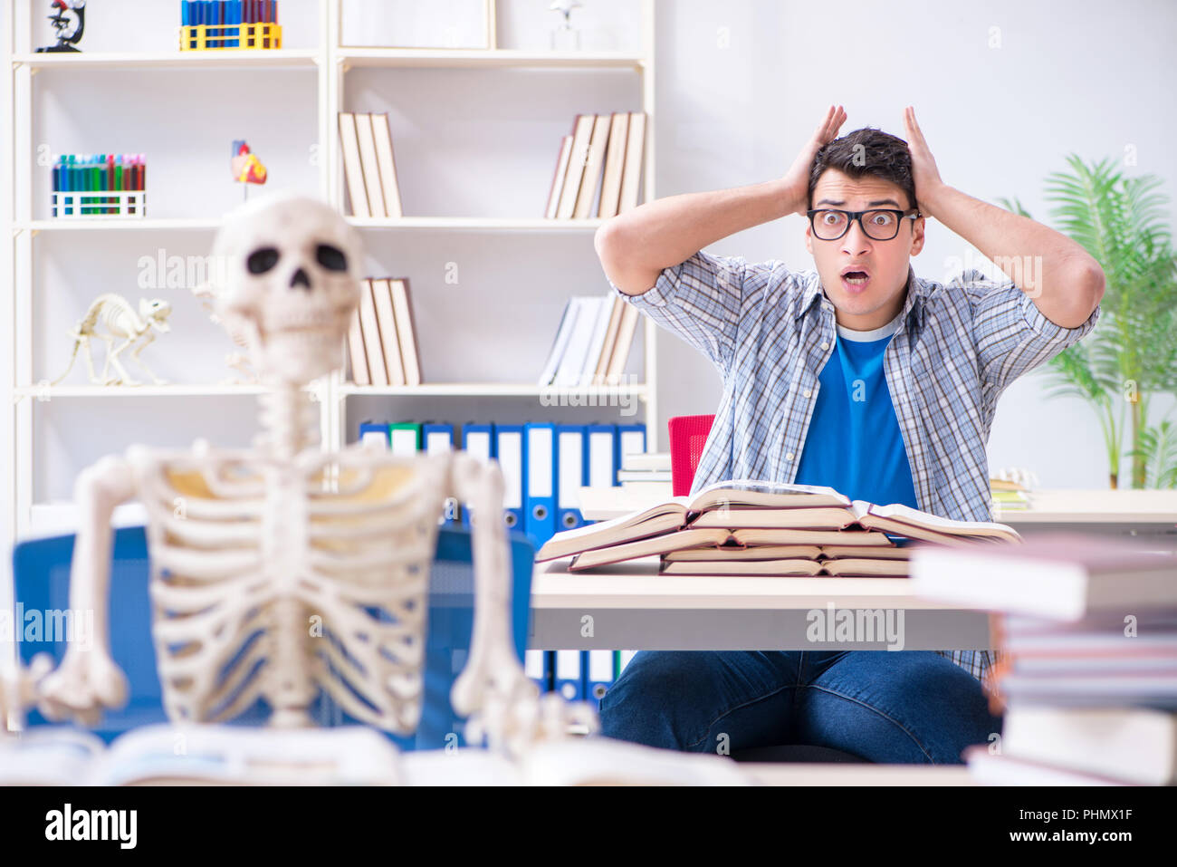 Student skeleton listening to lecture in classroom Stock Photo - Alamy