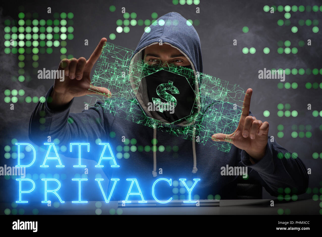 Data privacy concept with hacker stealing personal information Stock ...