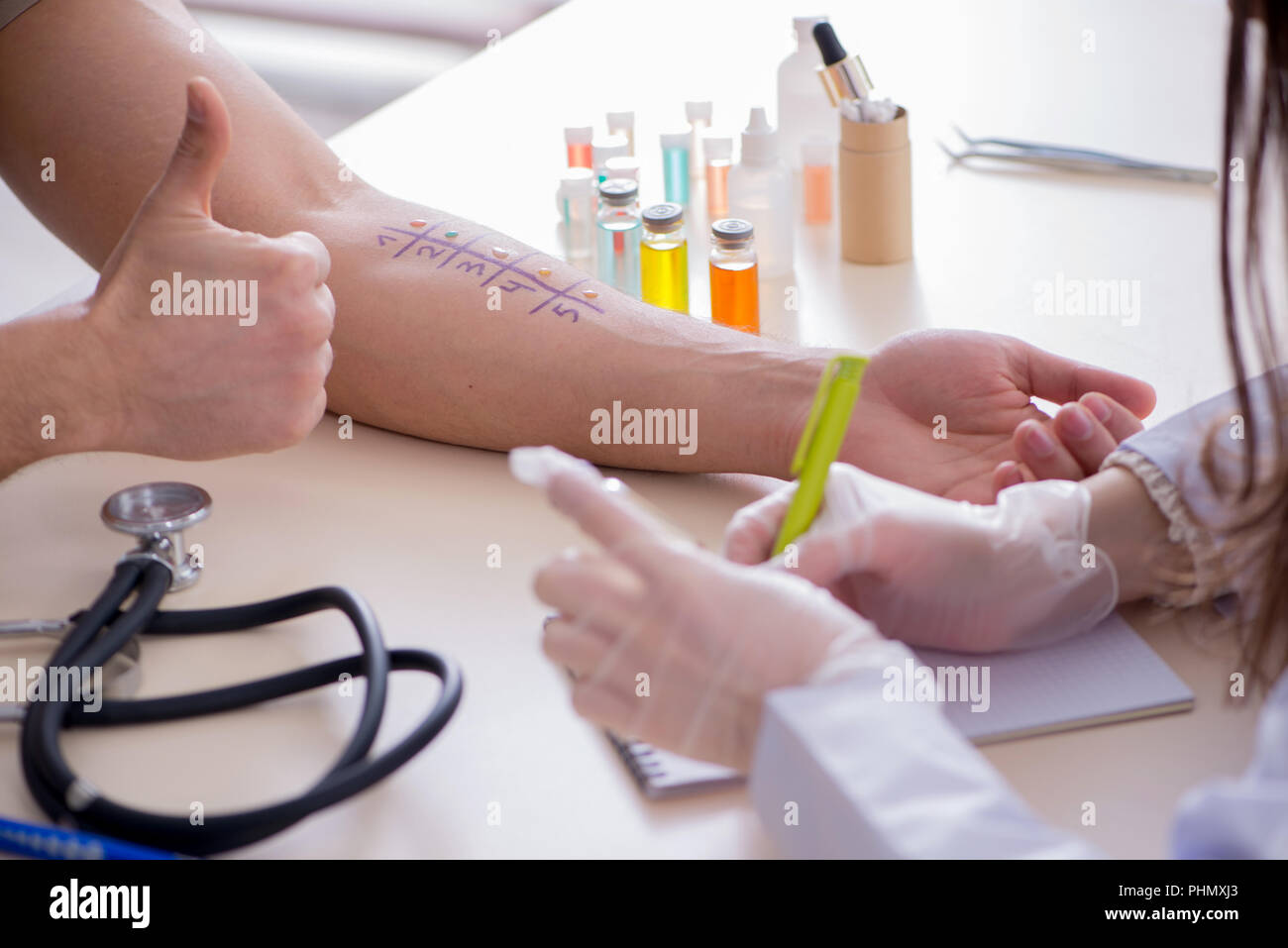 Doctor testing allergy reaction of patient in hospital Stock Photo - Alamy