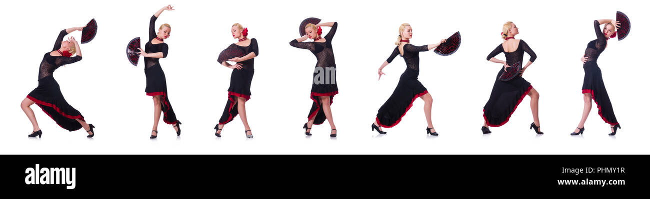 Woman dancing spanish dance isolated on white Stock Photo - Alamy