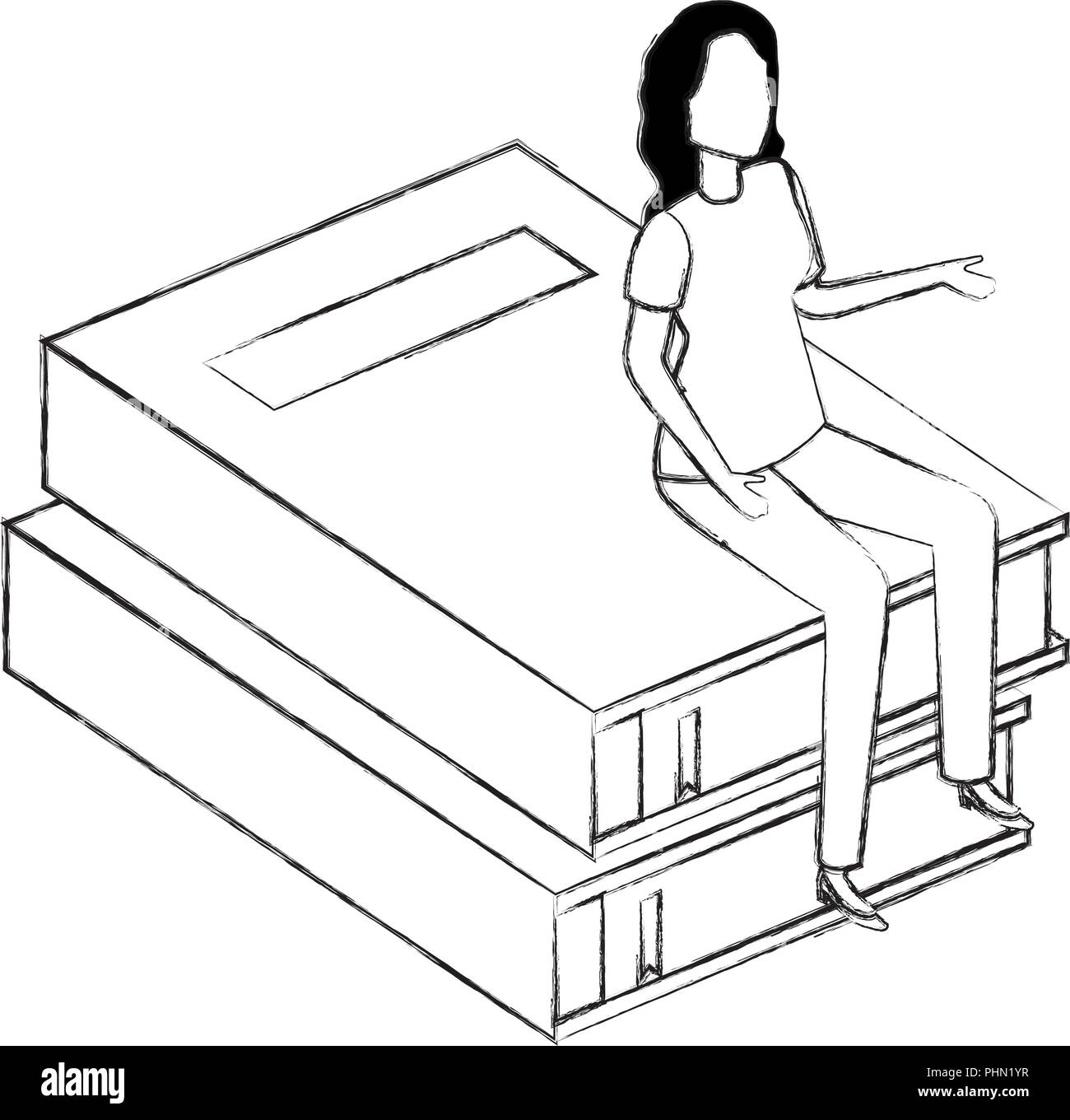 Vector illustration woman books Black and White Stock Photos & Images ...