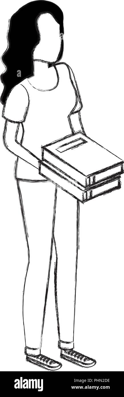 Vector illustration woman books Black and White Stock Photos & Images ...