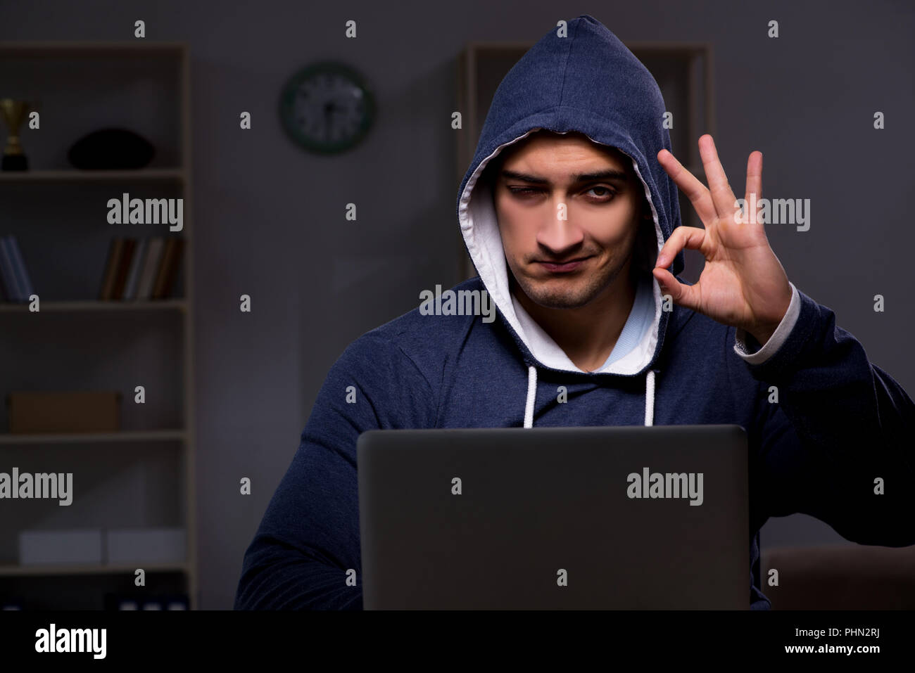 Hacker hacking the data late at night Stock Photo - Alamy