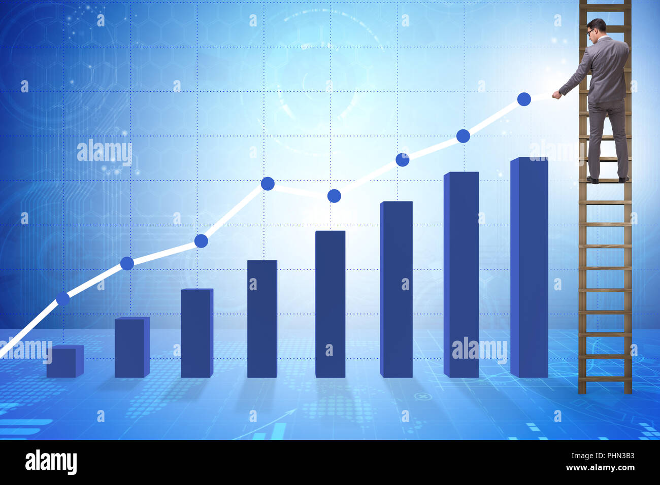 Businessman climbing towards growth in statistics Stock Photo - Alamy