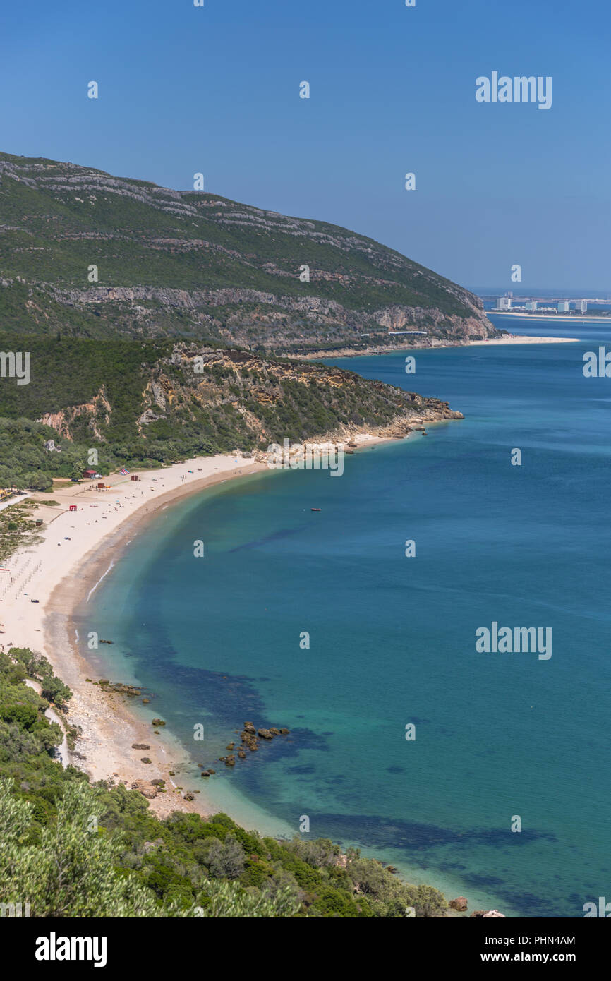 Amazing blue water beach in Arrábida, Alentejo in Portugal Stock Photo ...