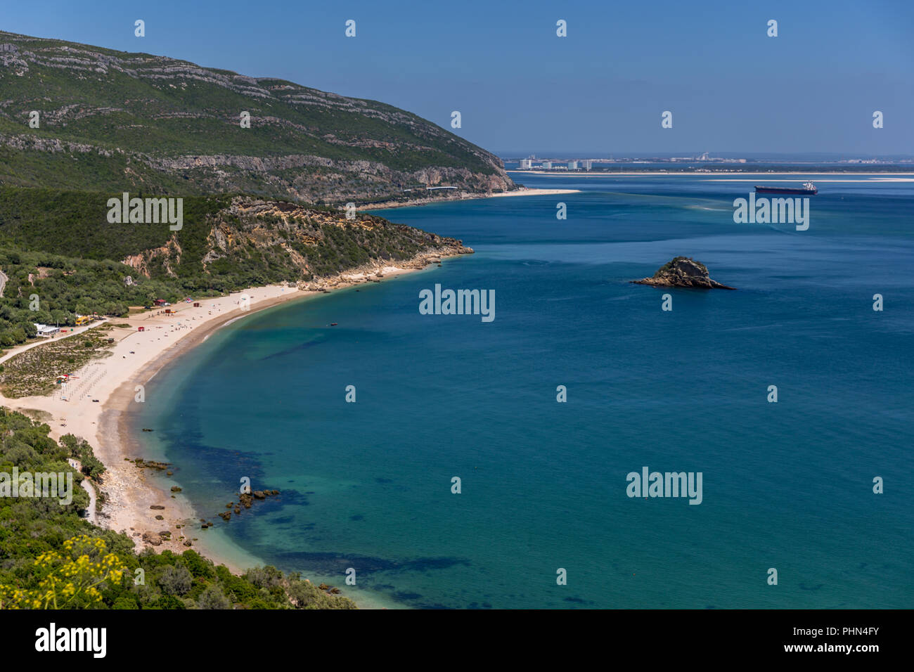 Amazing blue water beach in Arrábida, Alentejo in Portugal Stock Photo ...