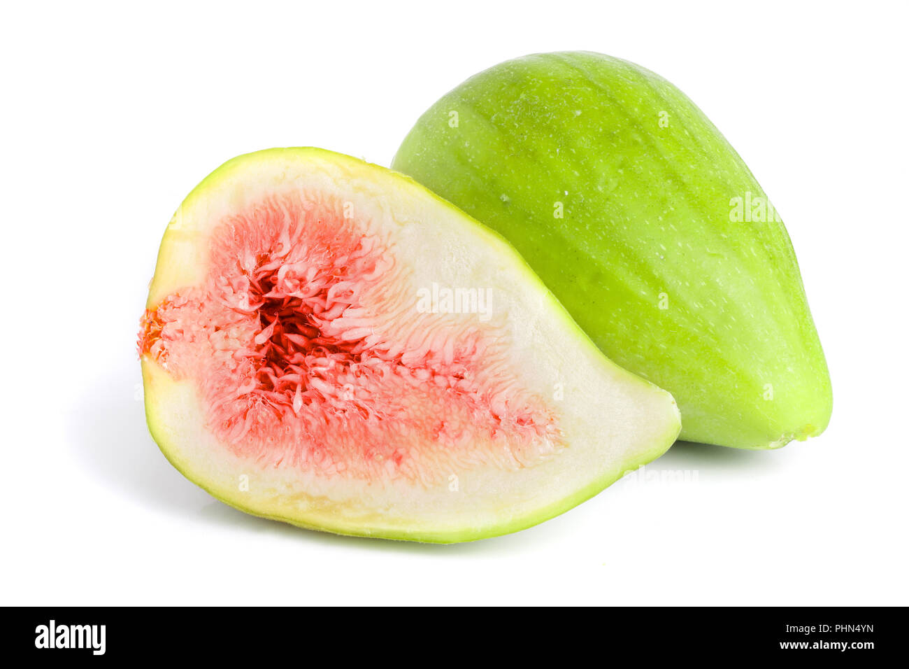 Ripe green fig fruit and half isolated on white background Stock Photo ...