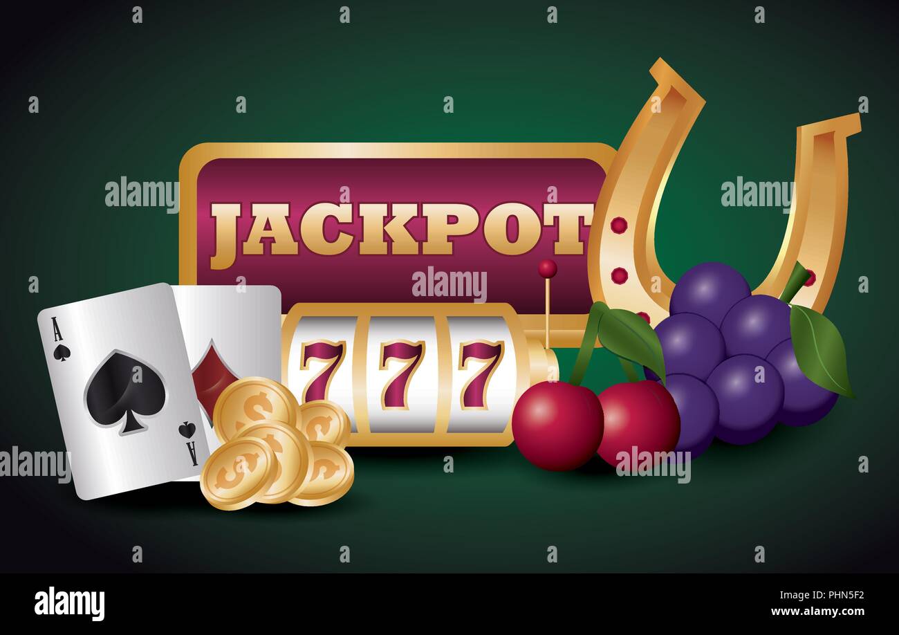 casino design with jackpot and poker cards over green background ...