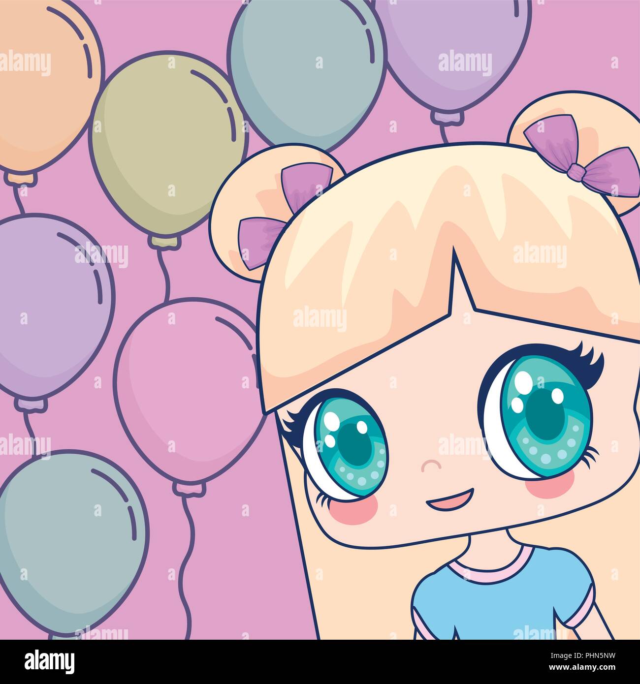 Happy birthday design with kawaii anime girl icon over balloons and ...