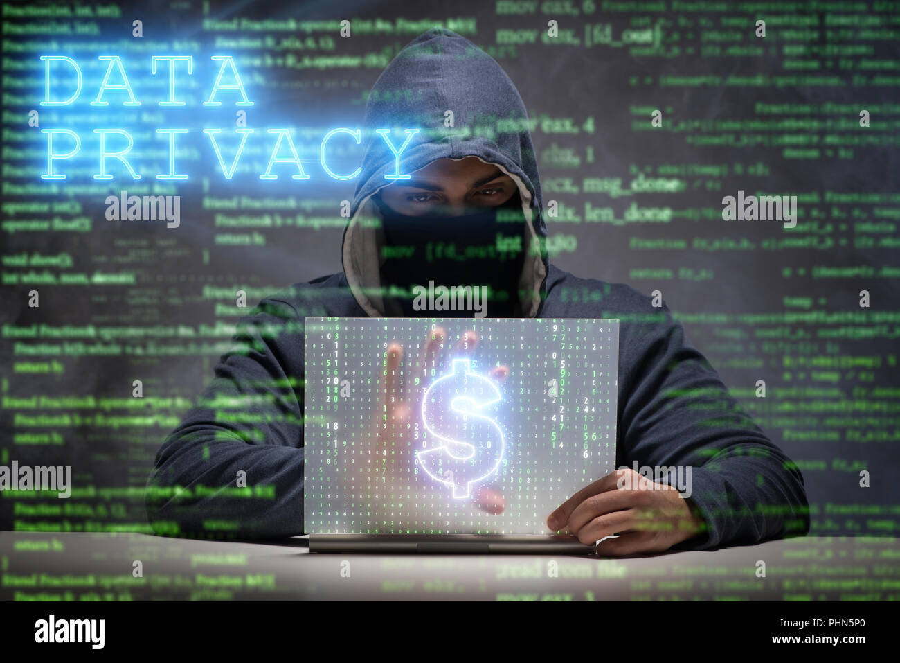 Data Privacy Concept With Hacker Stealing Personal Information Stock
