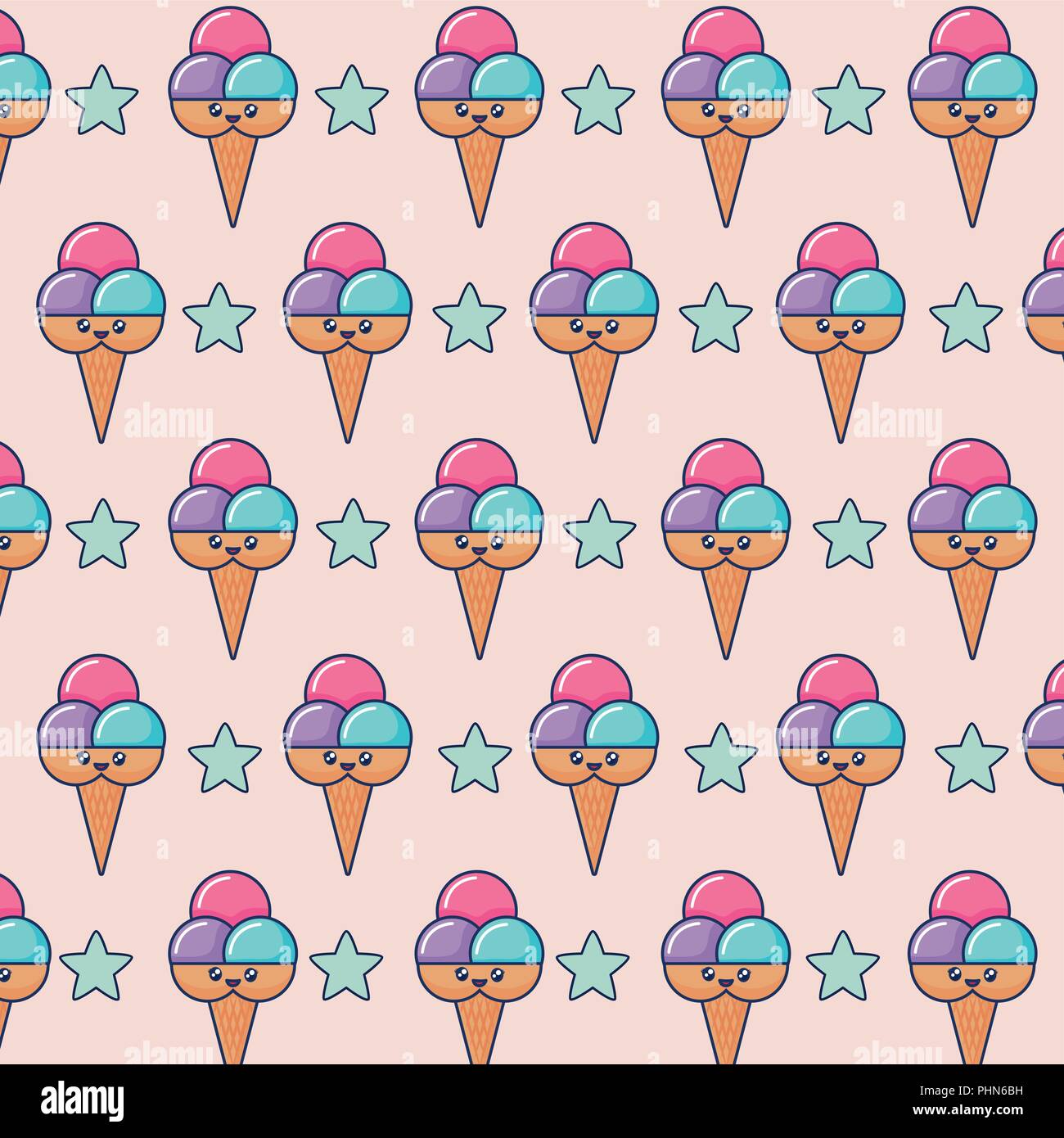 background of Kawaii ice cream cones pattern, colorful design. vector ...