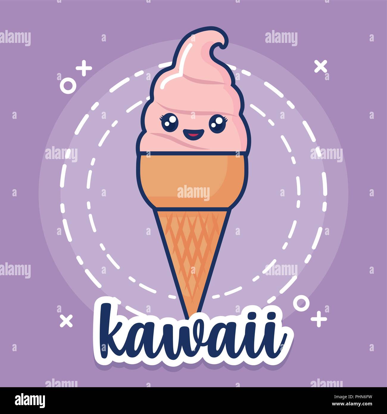 kawaii ice cream cone icon over purple background, colorful design ...