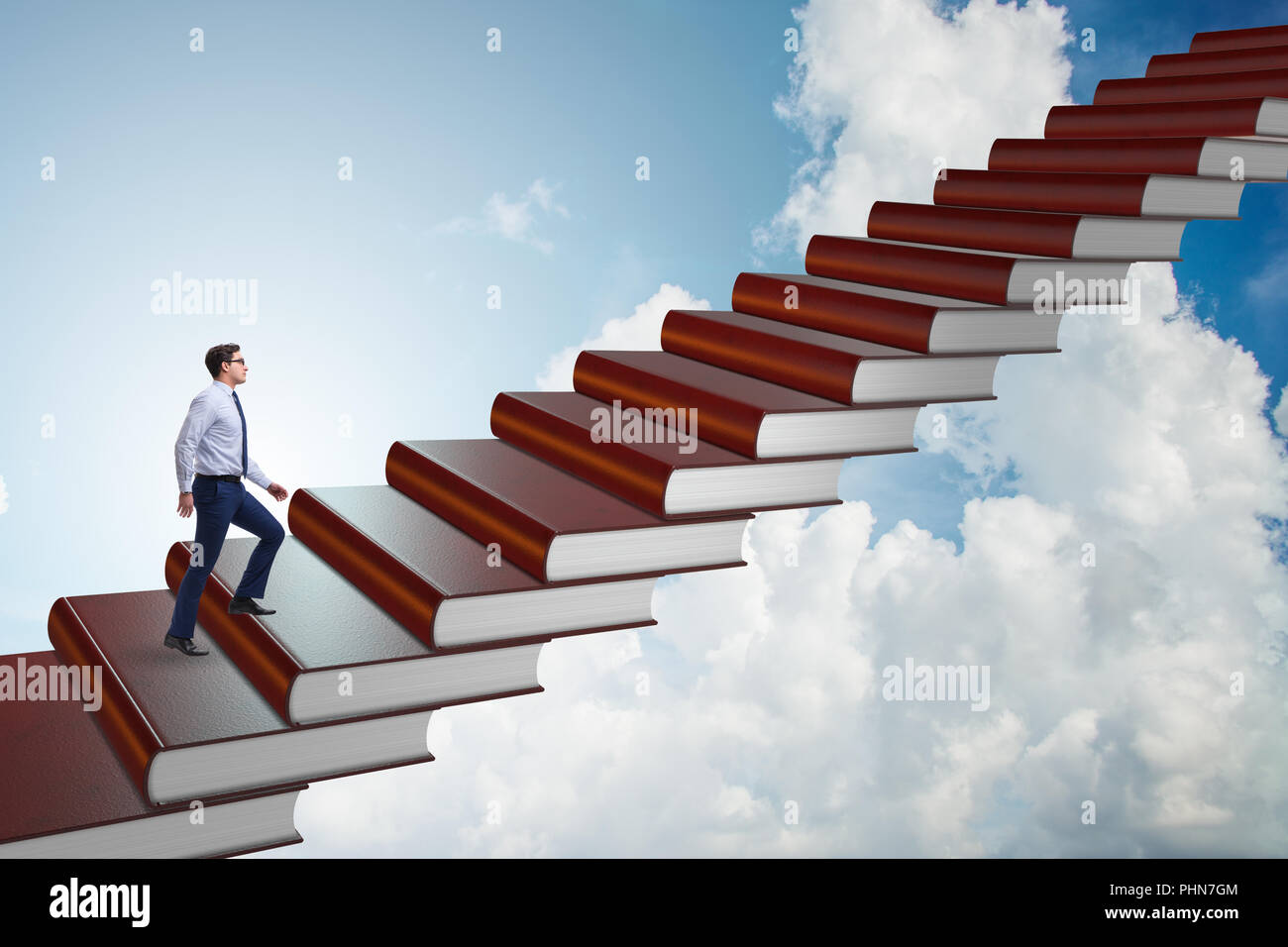 Businessman student climbing the ladder of education books Stock Photo ...
