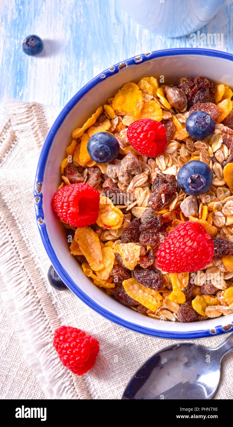 muesli breakfast menu with forest fruits Stock Photo - Alamy