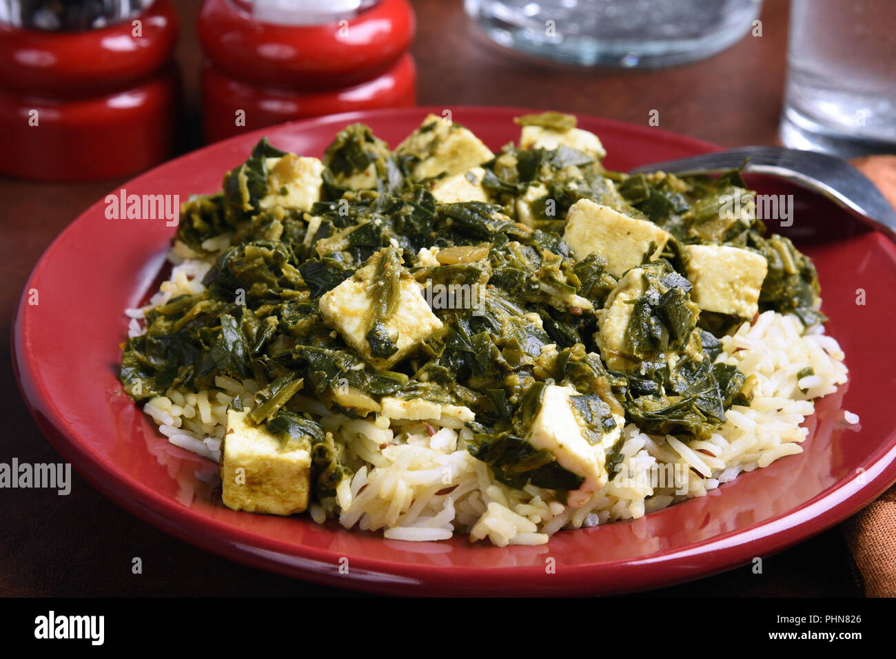 A plate of Palek Paneer Basmiti, an Indian dish Stock Photo - Alamy