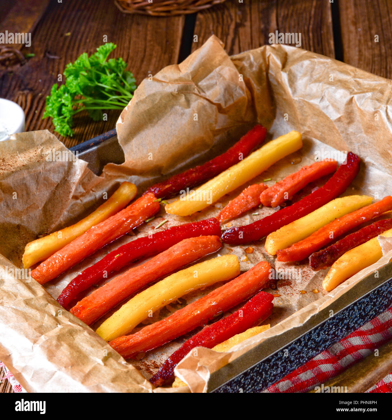 colorful vegetable fries from the oven Stock Photo - Alamy