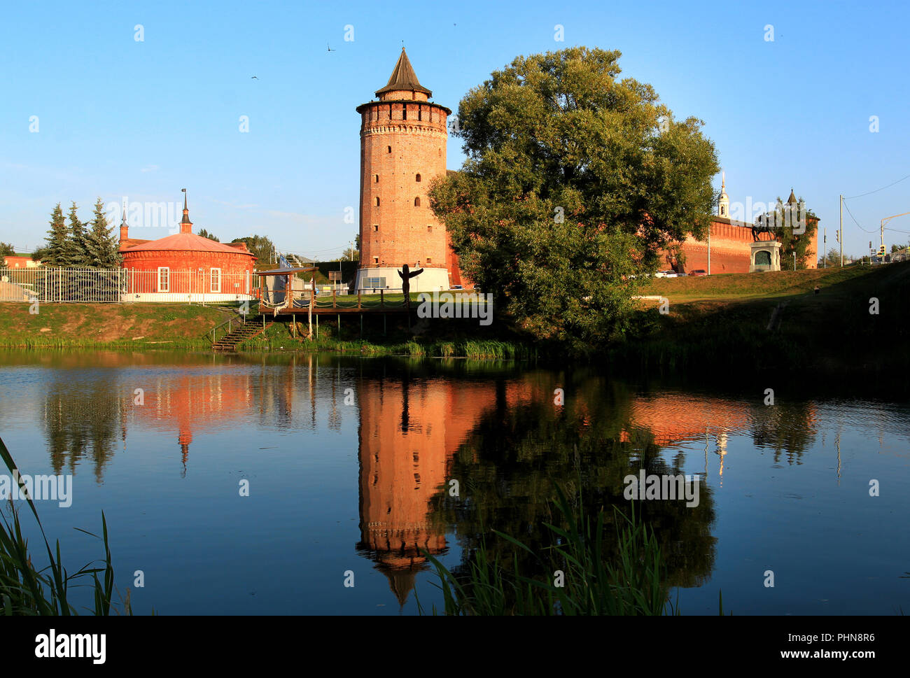 Photo of the ancient Russian tower in the Kremlin in the sunny day ...