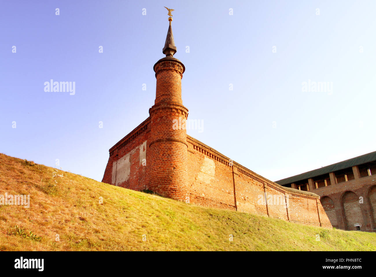 Photo of the ancient Russian tower in the Kremlin in the sunny day ...