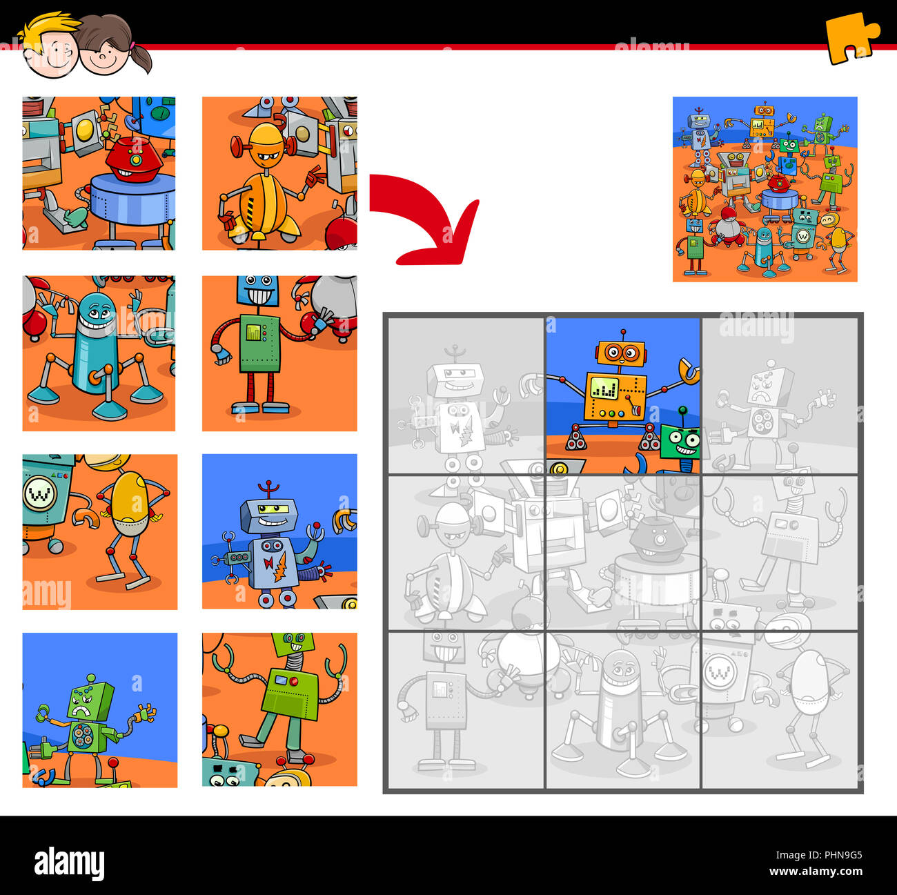 jigsaw puzzles with robot fantasy characters Stock Photo - Alamy