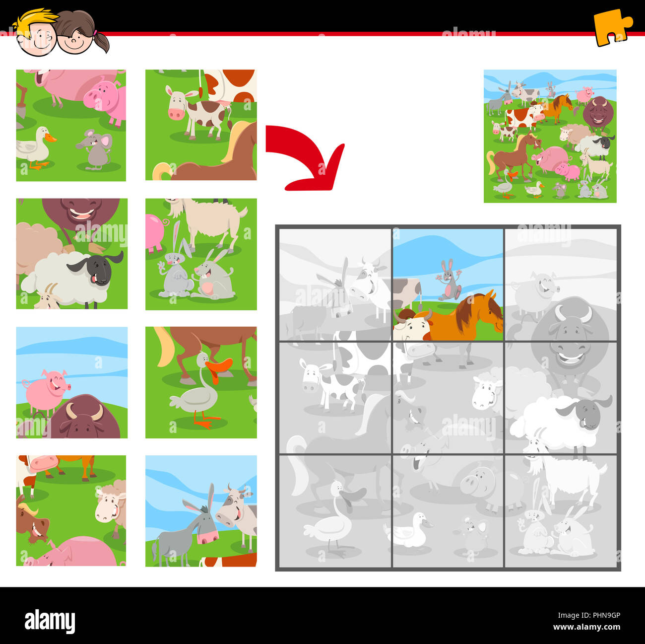 jigsaw puzzles with farm animals group Stock Photo - Alamy