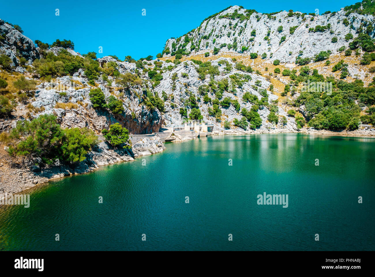 Gorg Blau, artifical lake, water supply mallorca Stock Photo - Alamy