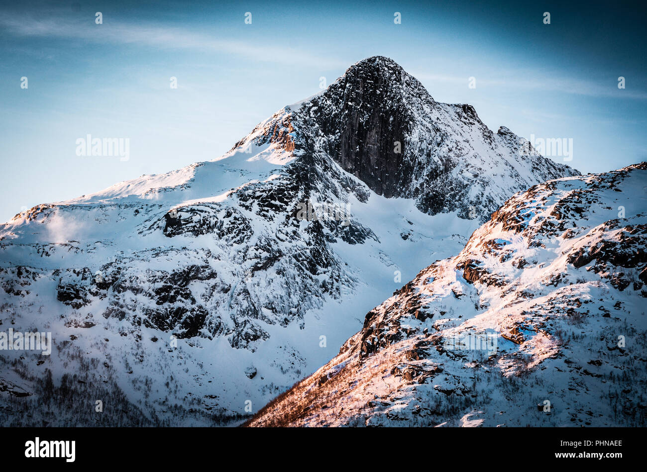 Snow mountains, early morning with sunrise Stock Photo - Alamy