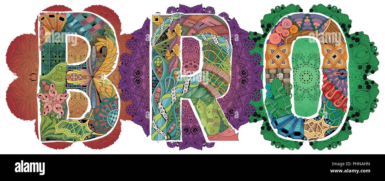 Hand-painted art design. Hand drawn illustration mandala with word BRO ...