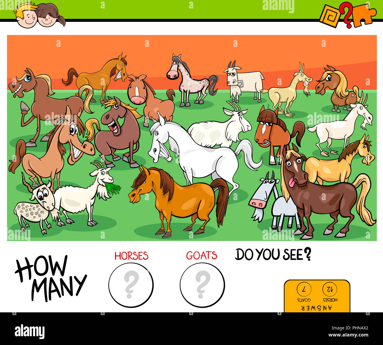 counting horses and goats educational game for kids Stock Photo - Alamy