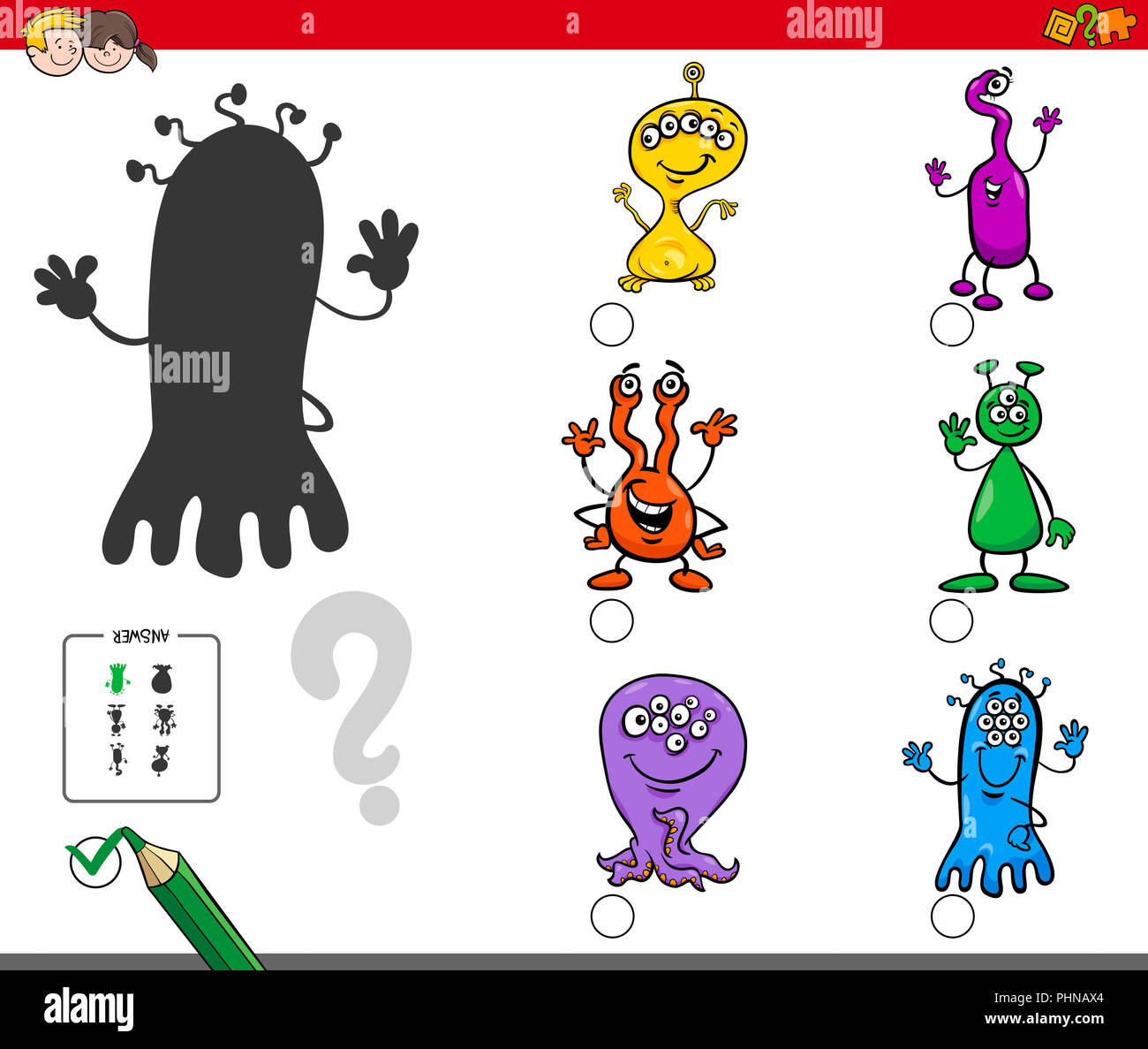 shadows game with cartoon alien characters Stock Photo - Alamy
