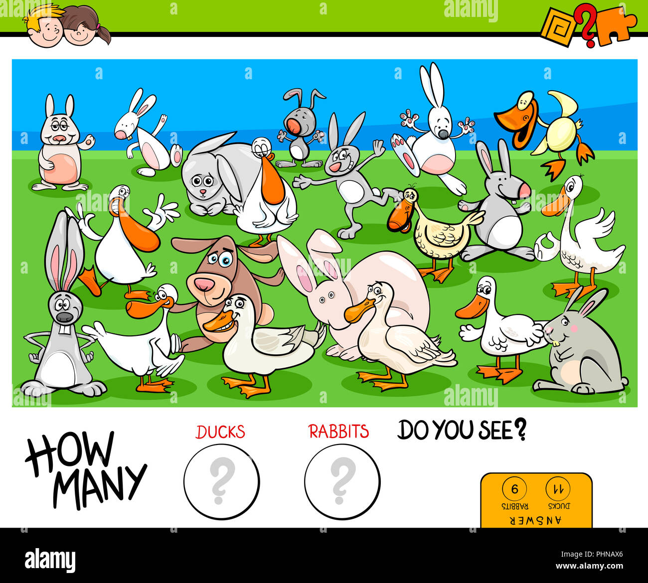 counting ducks and rabbits educational game for kids Stock Photo - Alamy