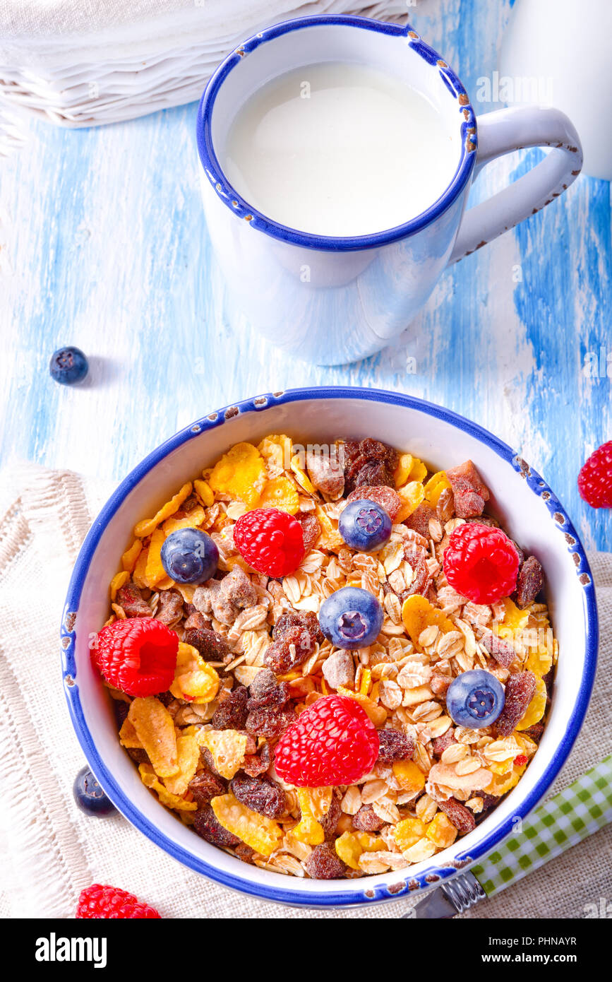muesli breakfast menu with forest fruits Stock Photo - Alamy