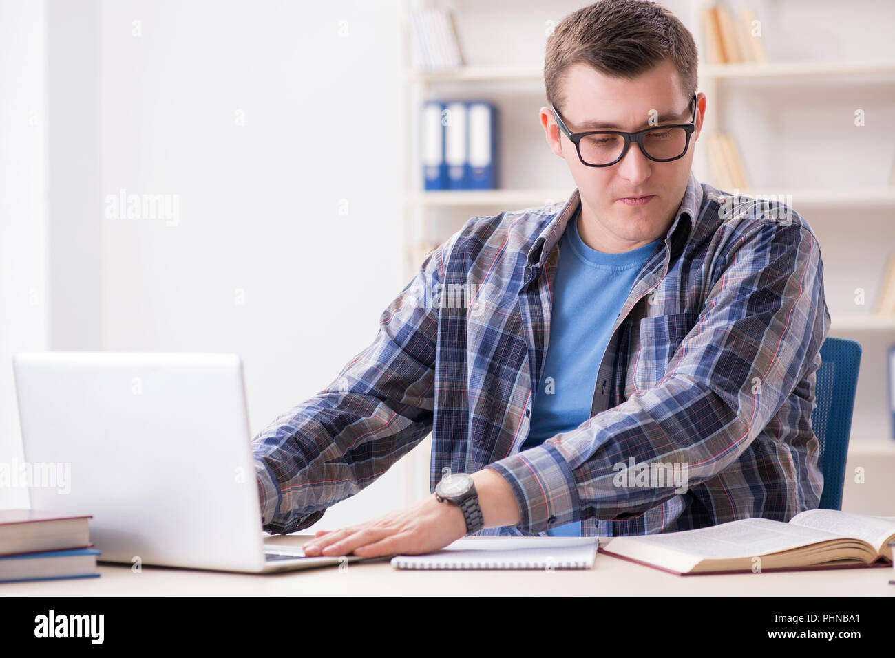 Young student studying over internet in telelearning concept Stock ...