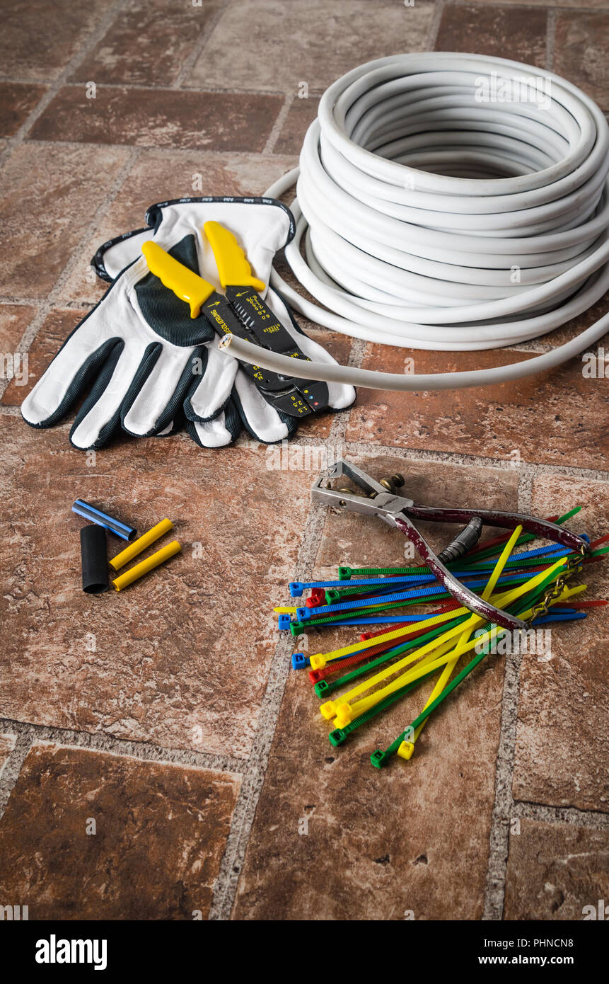 Tools for electrical installation, close-up Stock Photo - Alamy