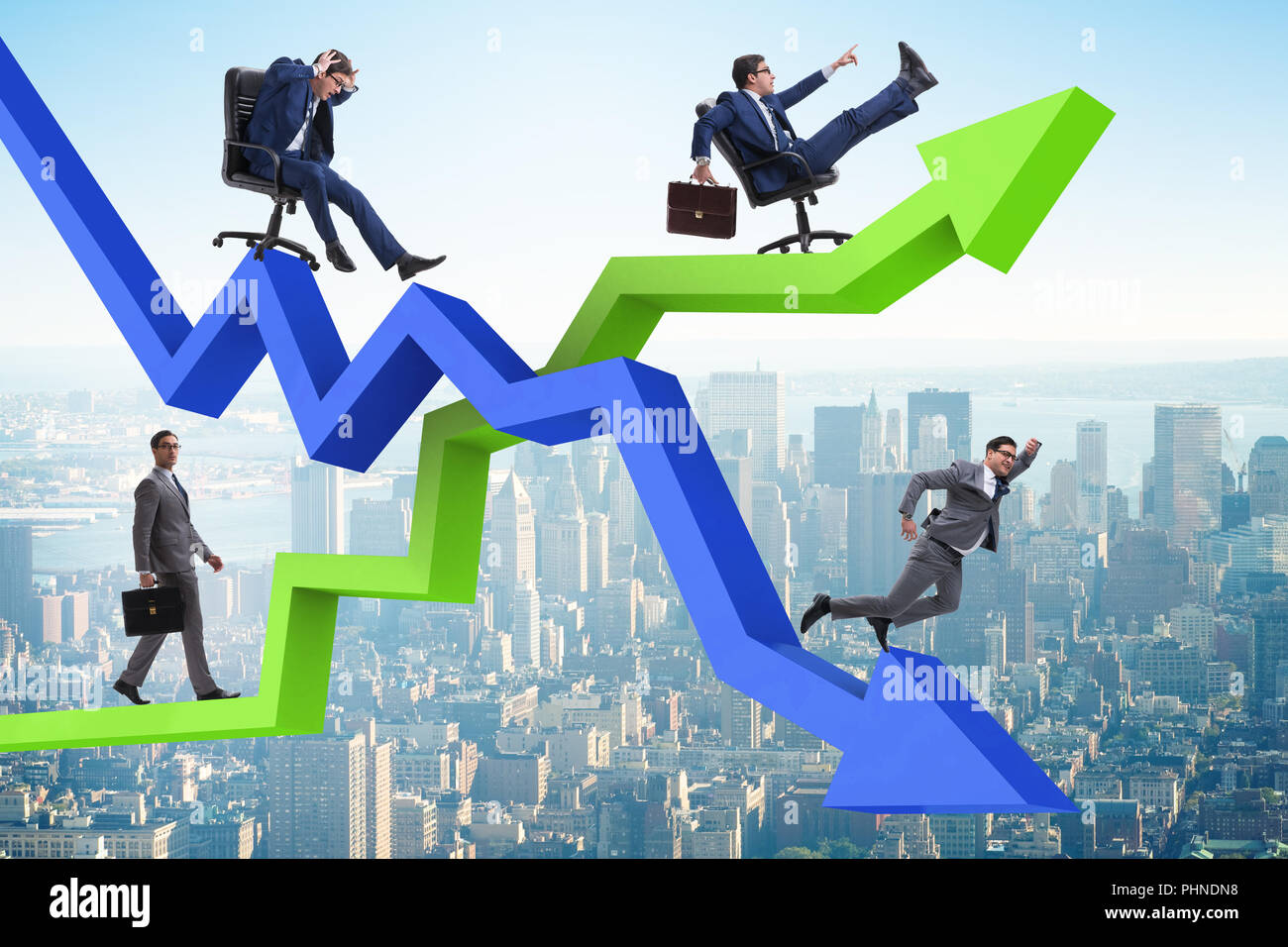Growth and decline concept with businessmen Stock Photo - Alamy