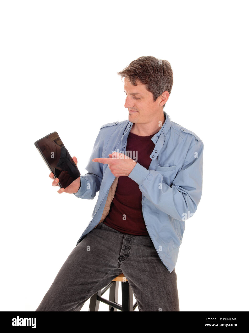 Man pointing on tablet hi-res stock photography and images - Alamy