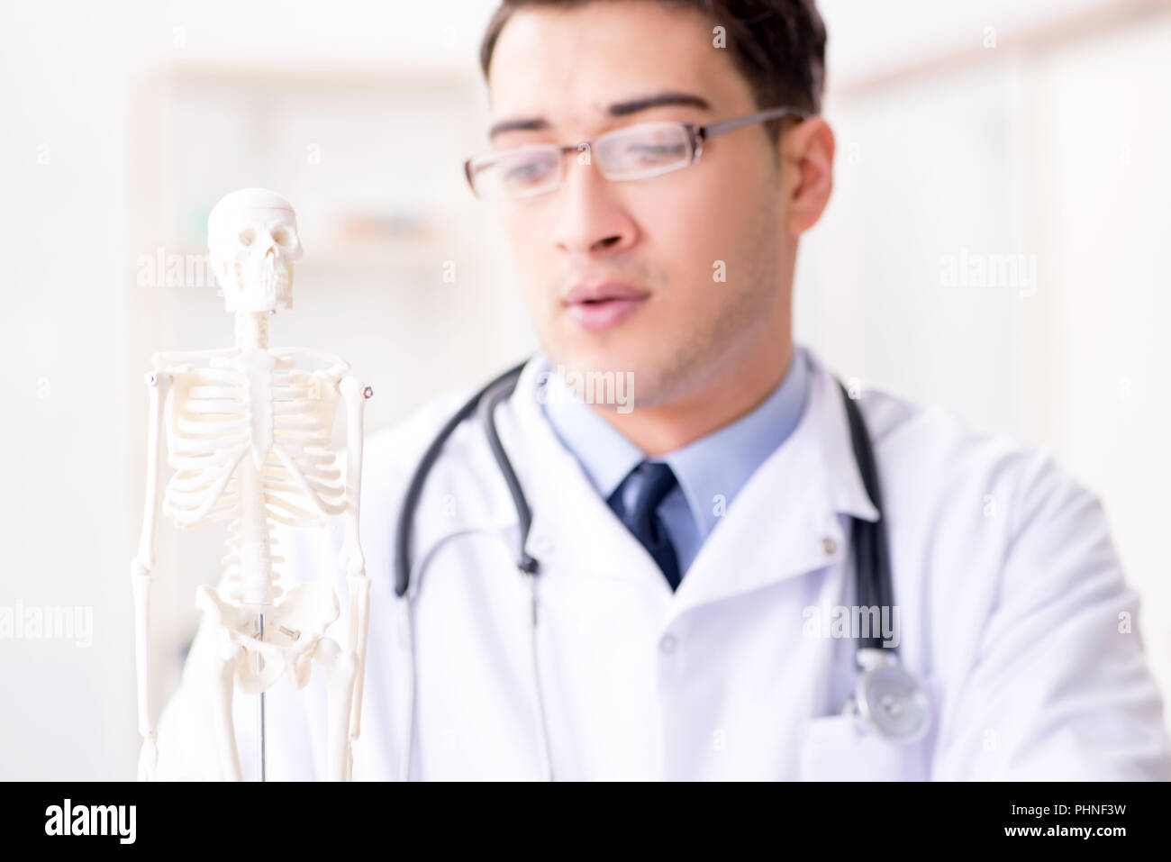 Doctor explaining human body on skeleton Stock Photo - Alamy