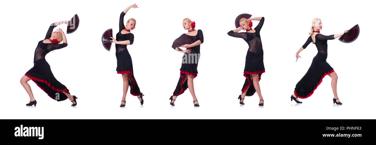 Woman dancing spanish dance isolated on white Stock Photo - Alamy
