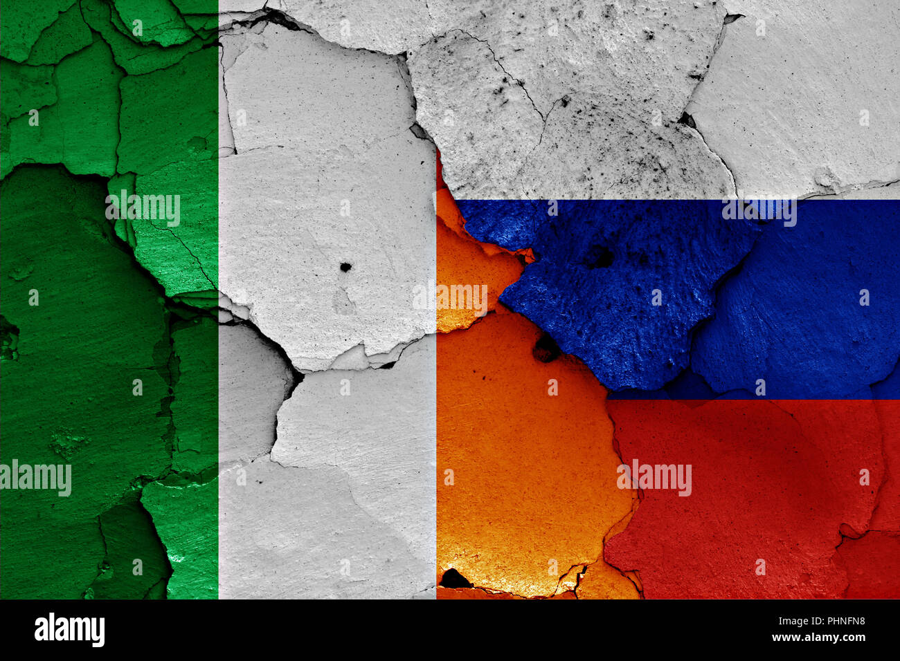 flags of Ireland and Russia painted on cracked wall Stock Photo - Alamy