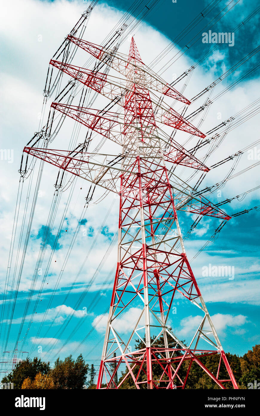 red white pylon, low angle Stock Photo - Alamy